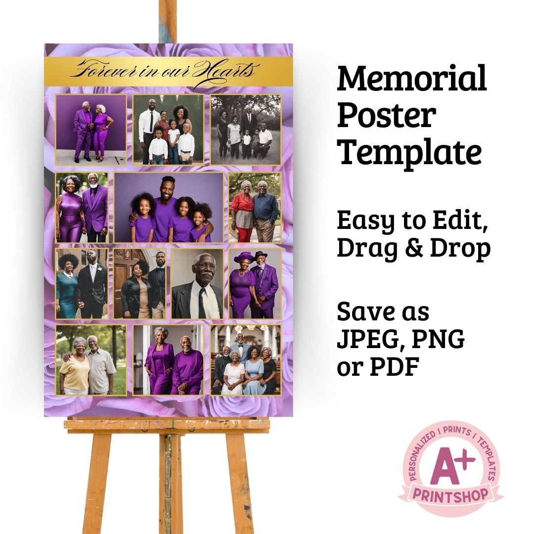 Set of 3 Funeral Sign Poster, Memorial Poster Template, 24x36 Inch ...
