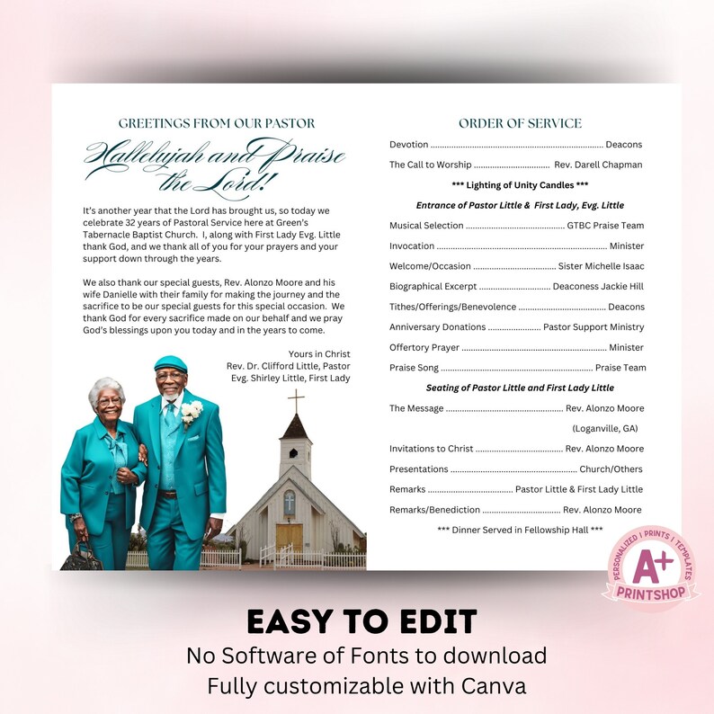 Pastoral Anniversary Program Template Pastor's Anniversary Instant ...