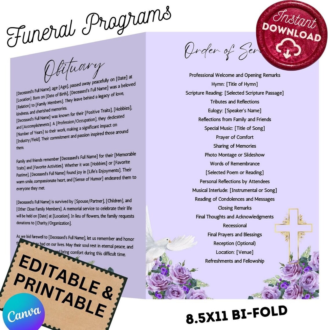 Funeral Program Template | Obituary Template | Instant Download ...