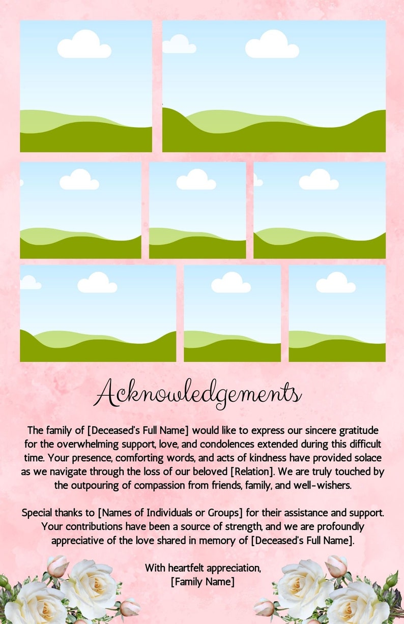 Funeral Program Template | Pink Obituary Template | Instant Download ...