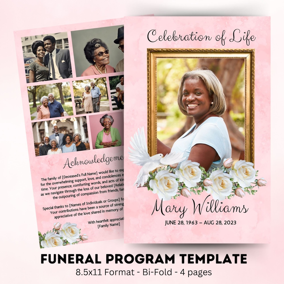 Funeral Program Template | Pink Obituary Template | Instant Download ...