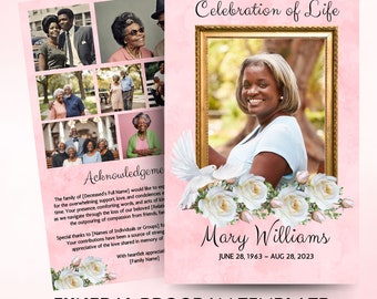 Funeral Program Template Canva Obituary For Man Instant Download