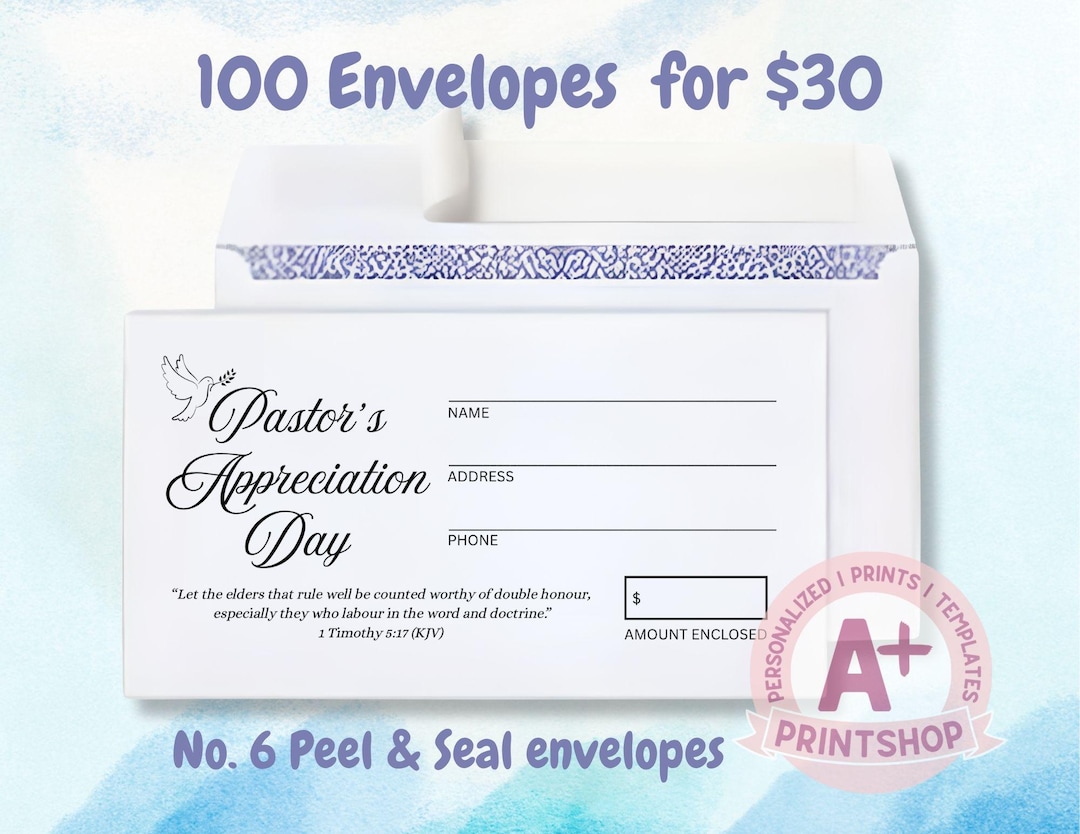 Pastor Appreciation Day Envelopes, Peel & Seal, Pack of 100 - Etsy