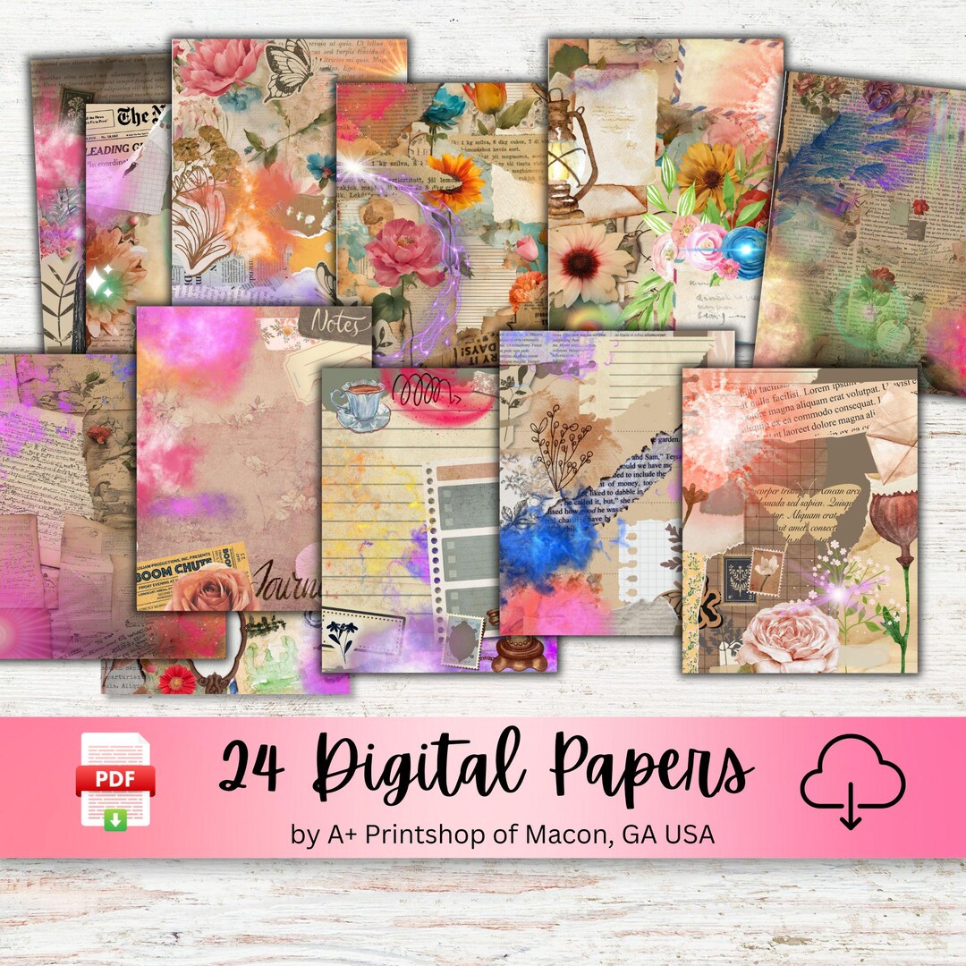 Junk Journal Digital Paper, Instant Download, 8.5x11 US Letter, Vintage ...
