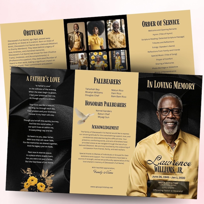 Obituary Template for Men - Etsy