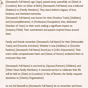 Funeral Program Template | Obituary Template | Instant Download ...