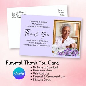 Funeral Thank You Card Template, Obituary Thank You Card, Sympathy Card ...