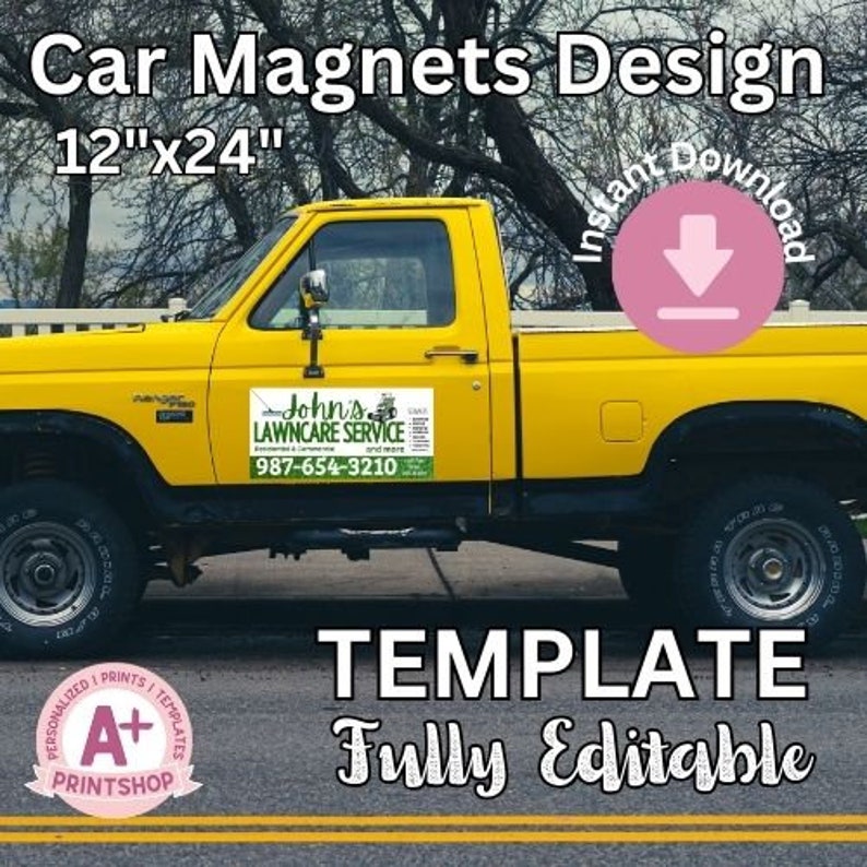 Lawn Service Magnetic Sign Template for Cars or Trucks, Get Instant ...