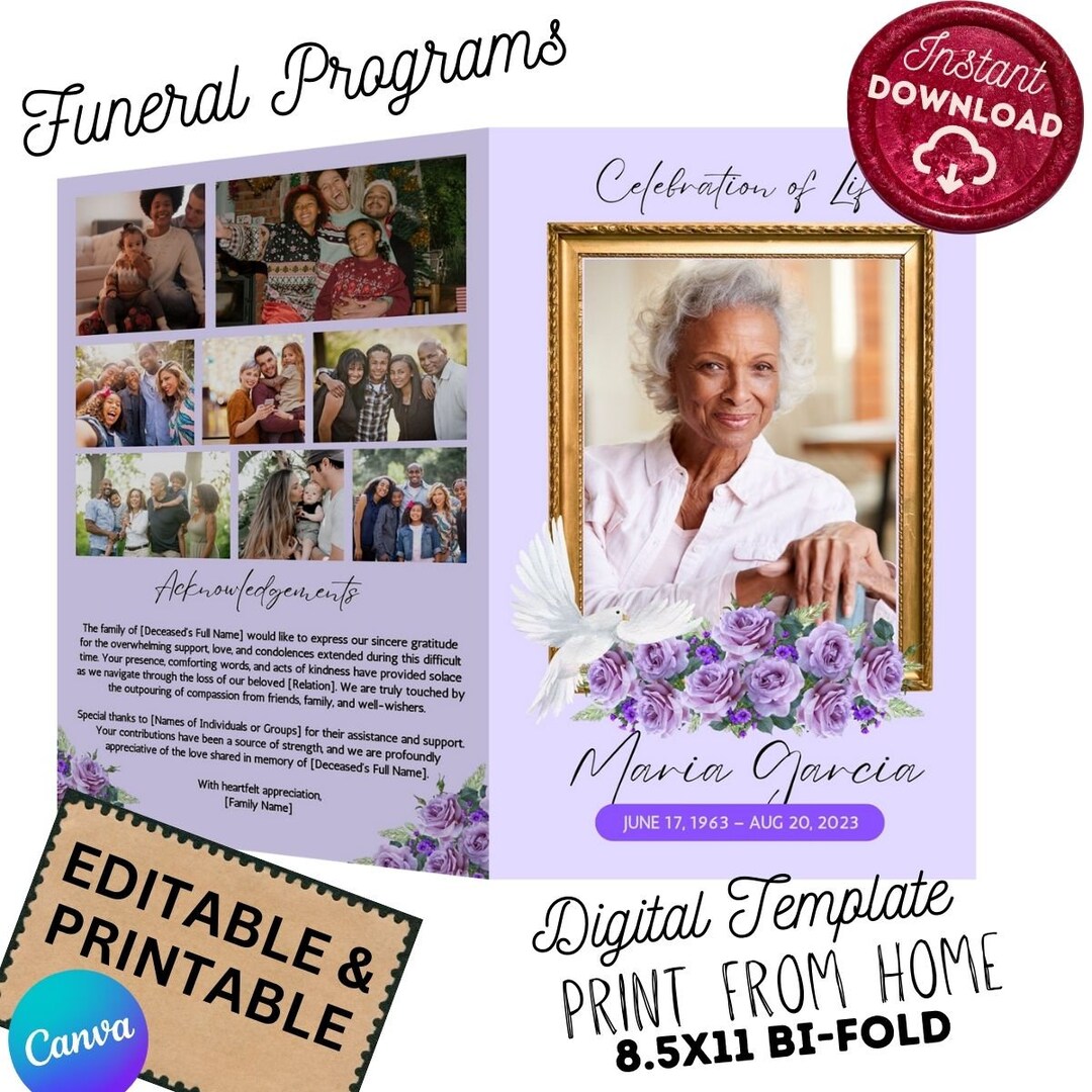 Funeral Program Template | Obituary Template | Instant Download ...
