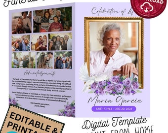 Funeral Program Template Canva Obituary For Man Instant Download