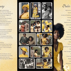 Yellow Obituary for Woman, Printable Funeral Program for Women, Instant ...