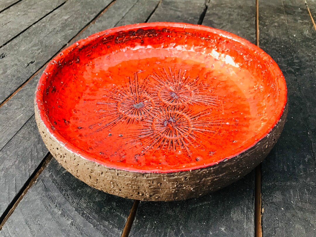 Vintage Large Danish Ceramic Bowl Fat Lava MCM Orange Sejer Keramik Unica, Unic, Studio Pottery ...