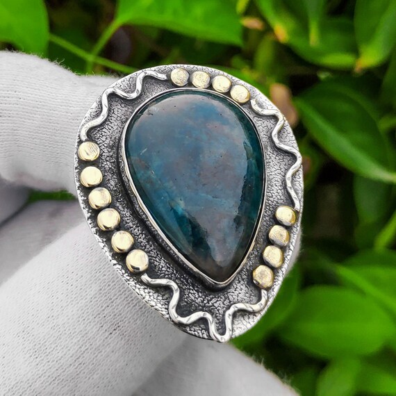Neon Apatite Ring 925 Sterling Silver Plated Ring Handmade | Etsy