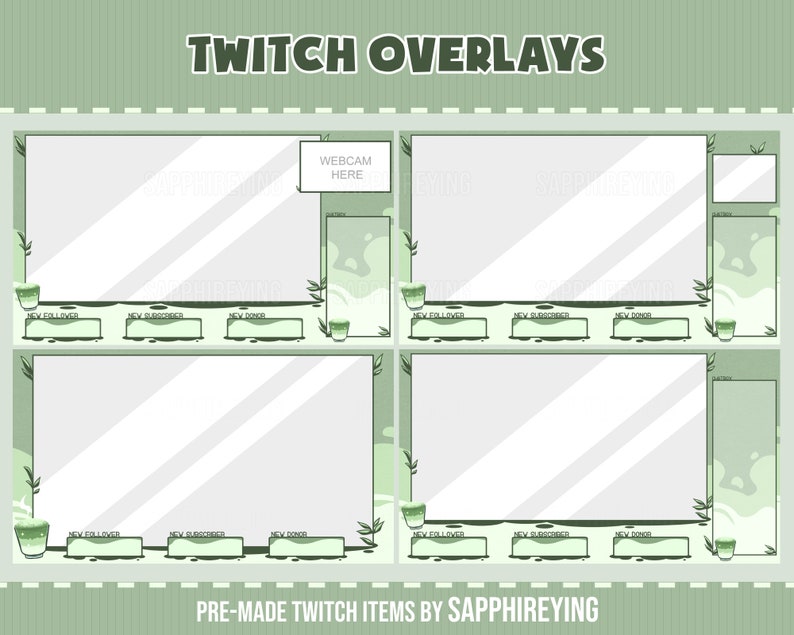 Animated Stream Overlay Package for Twitch- Matcha Themed Overlays ...
