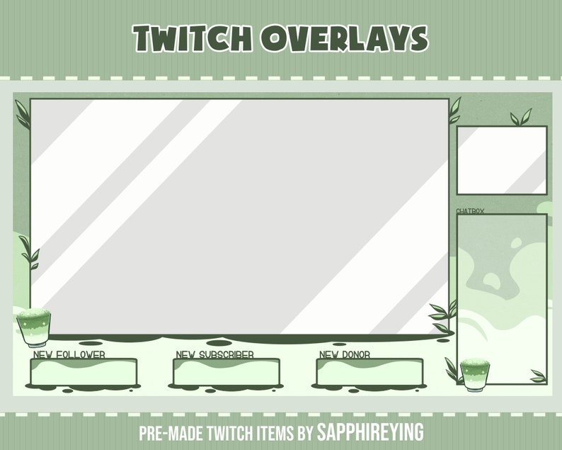 Animated Stream Overlay Package for Twitch- Matcha Themed Overlays ...