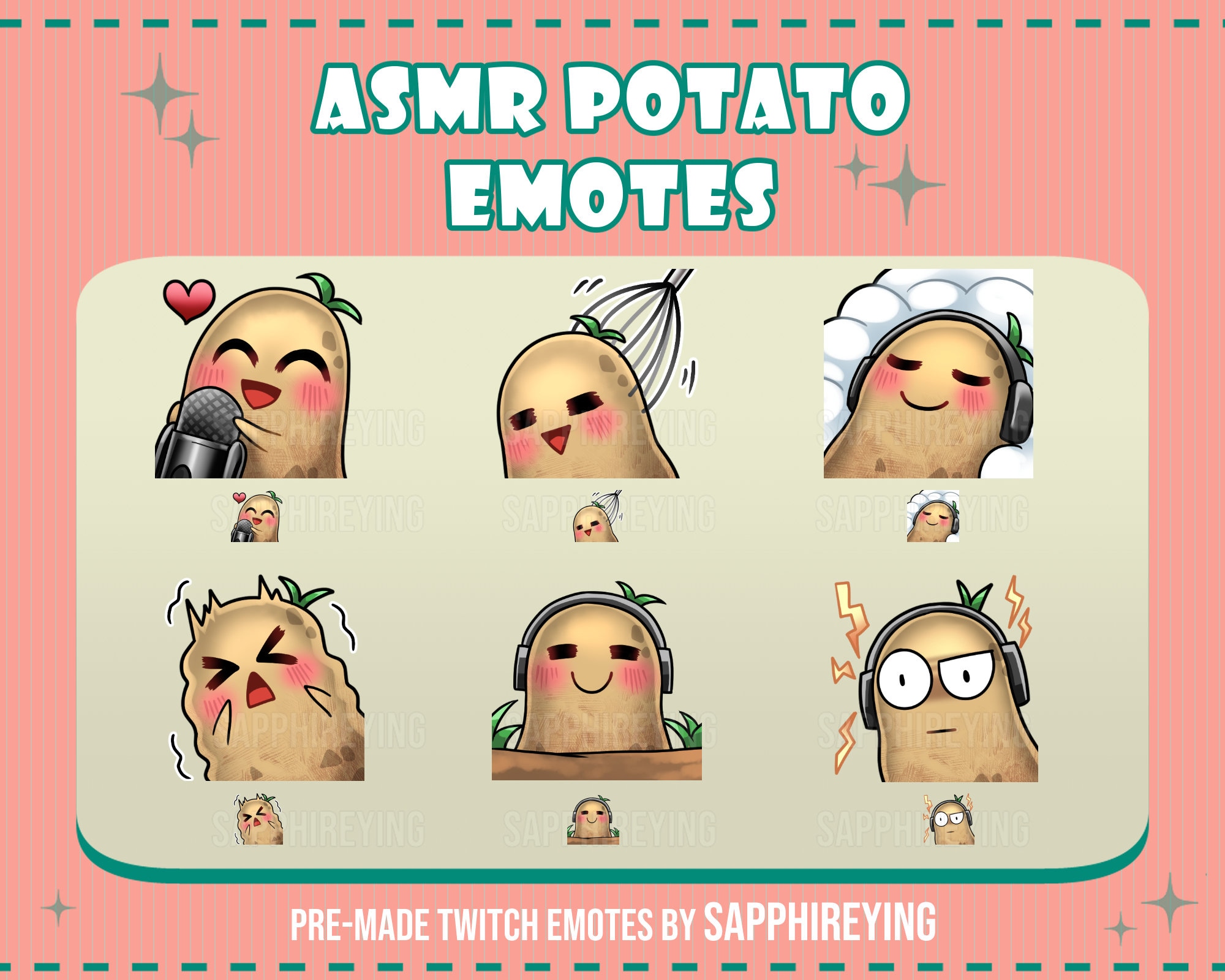Ready to Use Pre-made Twitch Emotes- Potato Who Loves ASMR - Etsy