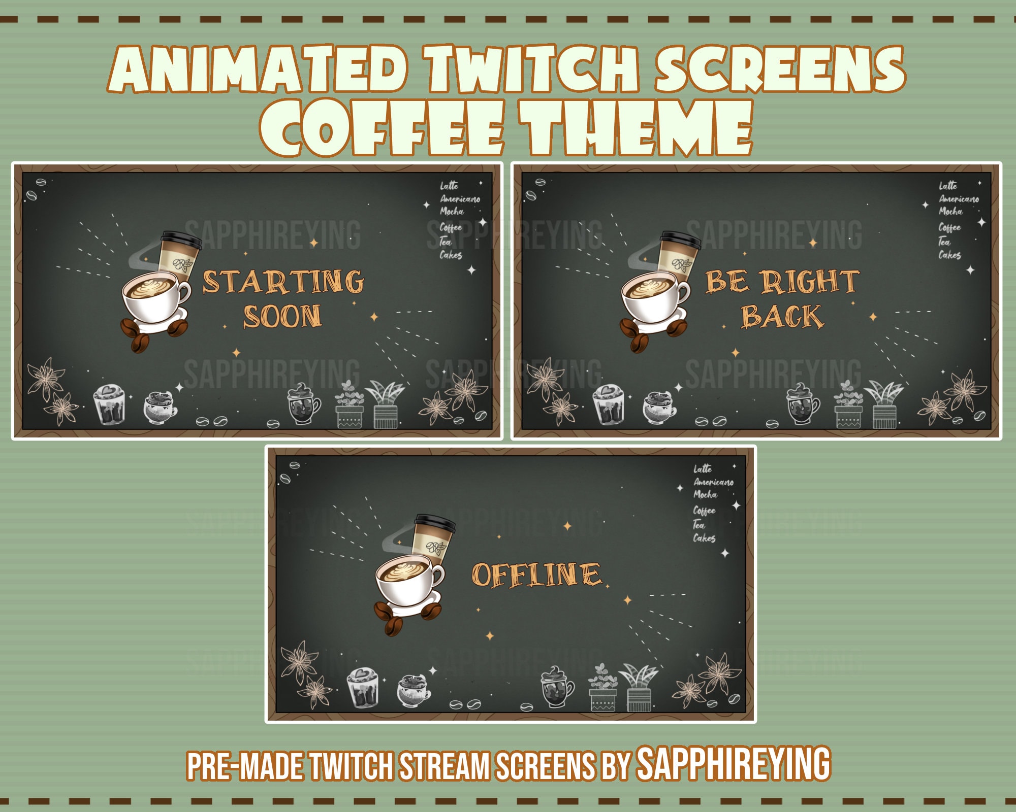 Animated Stream Overlay Package for Twitch- Coffee Themed Overlays ...