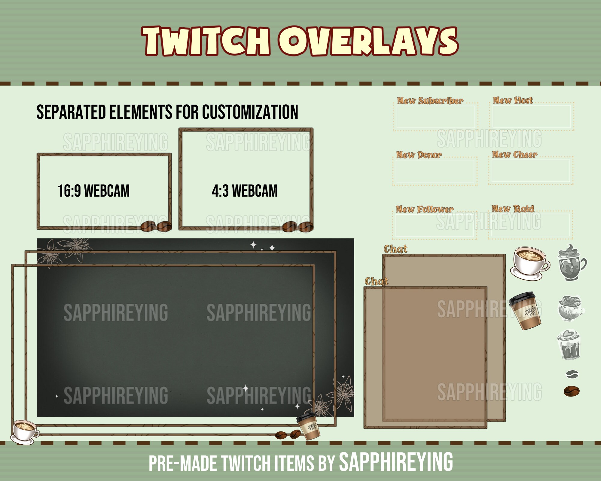 Animated Stream Overlay Package for Twitch Coffee Themed Overlays ...
