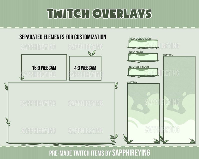 Animated Stream Overlay Package for Twitch- Matcha Themed Overlays ...