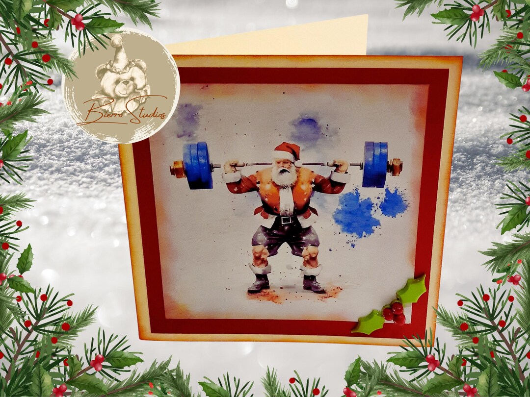 Weightlifting Santa Christmas Card, Fitness Fanatic Gift - Etsy