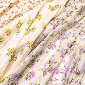 White Cotton Batiste Fabric by the Yard With Purple Flowers Print ...