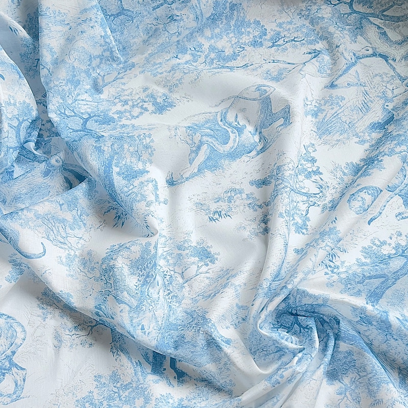 Blue Toile Fabric - Etsy