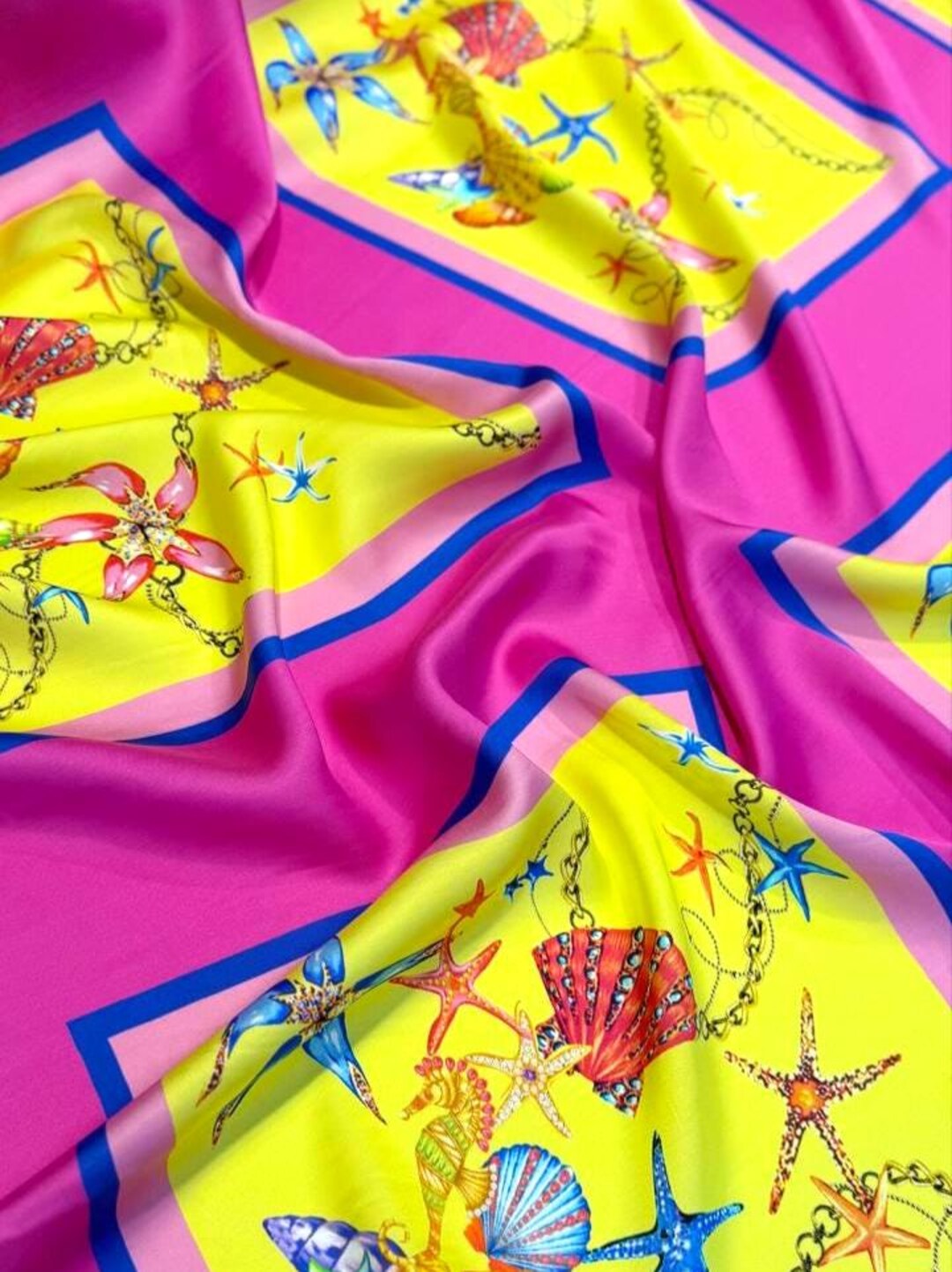 Italian Premium Silk Fabric With Bright Summer Cruise Print, Marine ...
