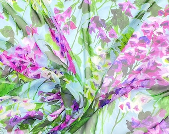 Italian Chiffon Fabric by the Yard With Bright Flowers Floral - Etsy