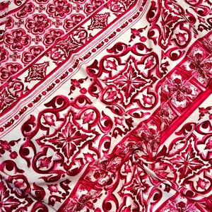 Cotton Majolica Print Fabric by the Yard, Red and White Italian Apparel ...