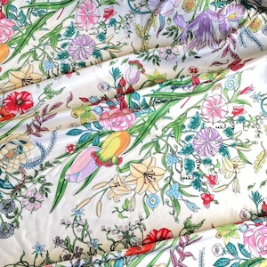 Italian Silk Fabric by the Yard With Delicate Floral Print, Fabric With ...