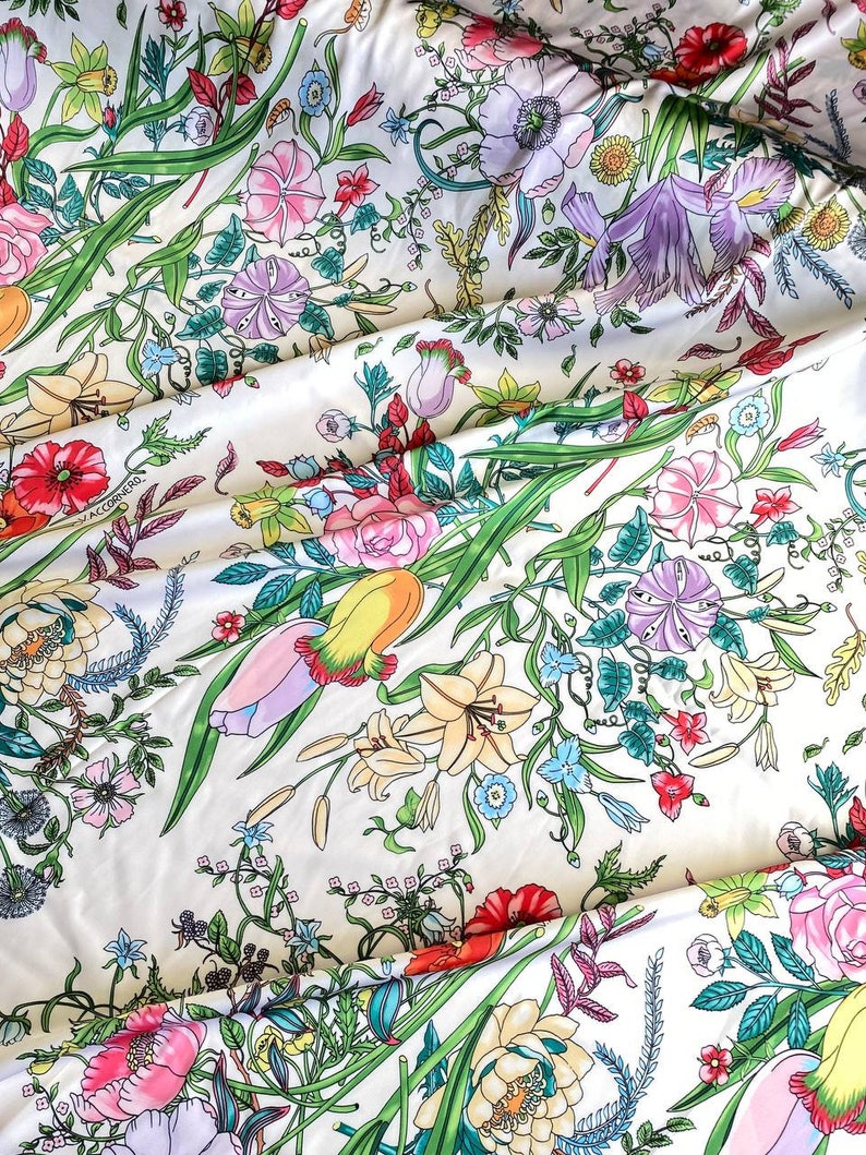 Italian Silk Fabric by the Yard With Delicate Floral Print, Fabric With ...
