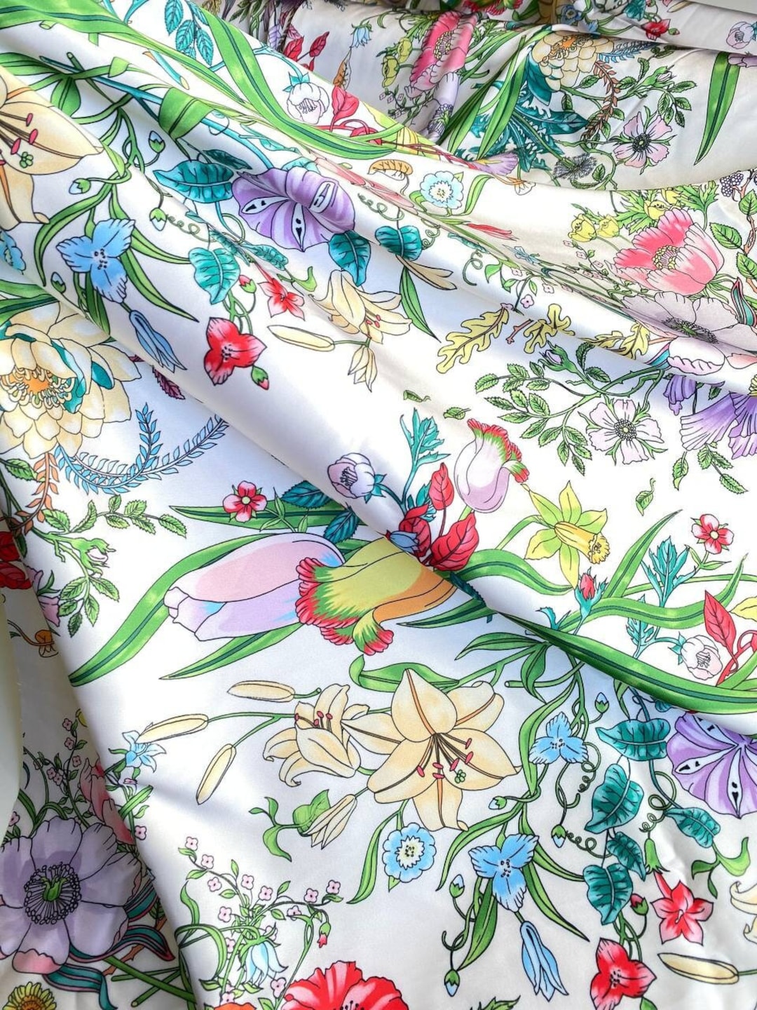 Italian Silk Fabric by the Yard With Delicate Floral Print, Fabric With ...