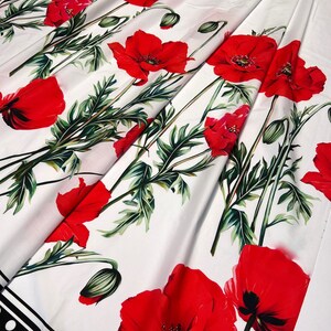 Italian Cotton Fabric With Red Poppies by the Yard, Flowers Print ...