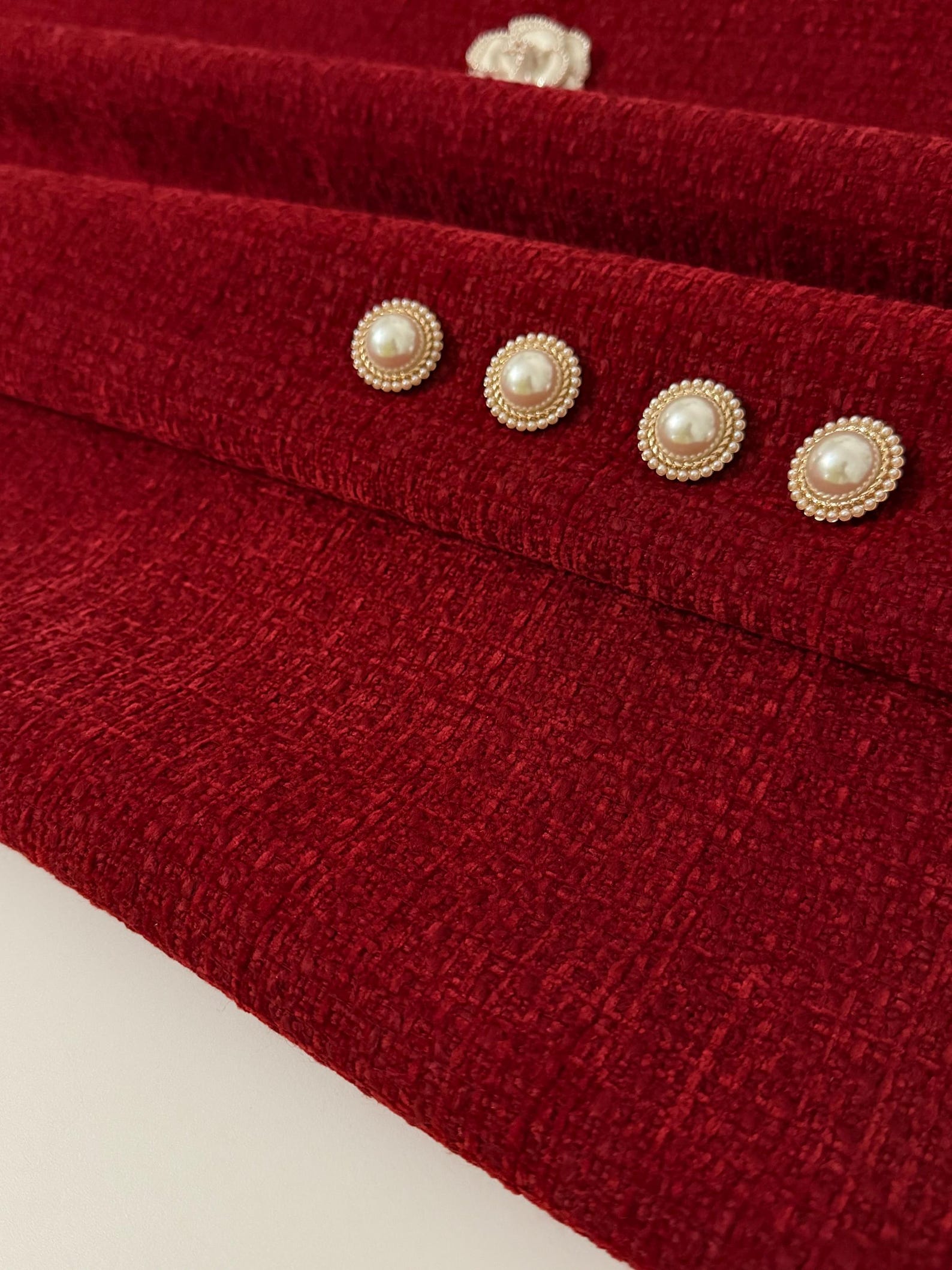 Premium Red Burgundy Tweed Designer Fabric by the Yard, Italian Fashion ...