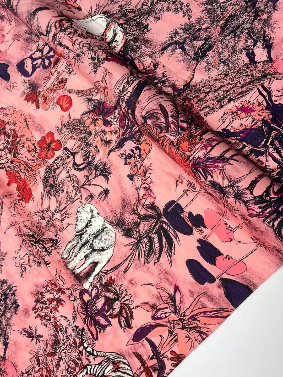 Italian Cotton Fabric by the Yard With Animal and Floral Print, Summer ...