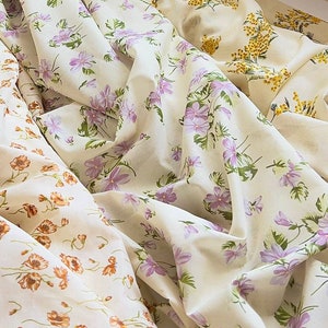 White Cotton Batiste Fabric by the Yard With Purple Flowers Print ...