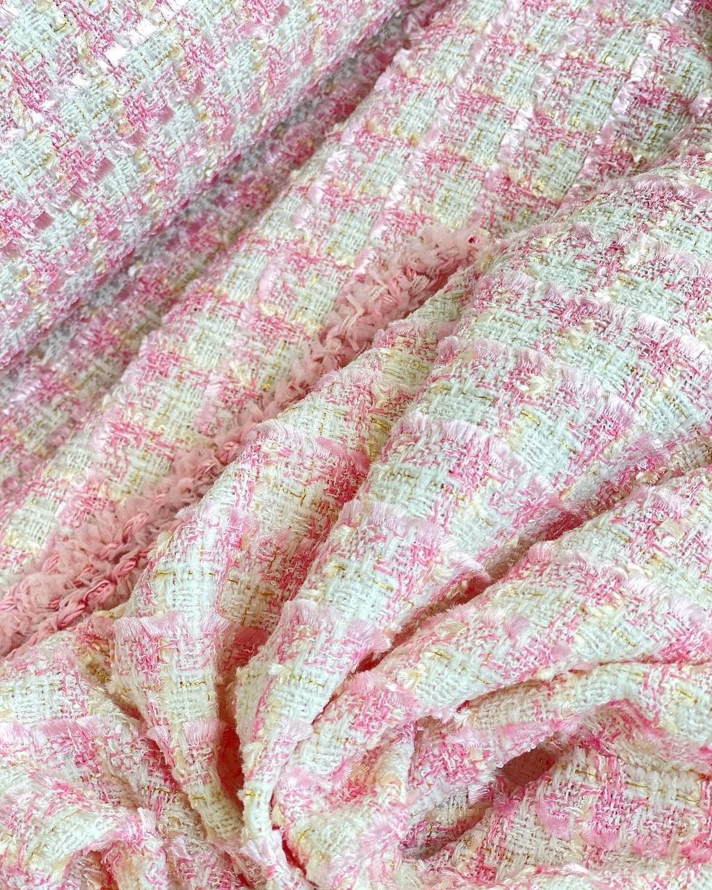 Viscose Pink Tweed Fabric by the Yard Italian Apparel Plaid - Etsy