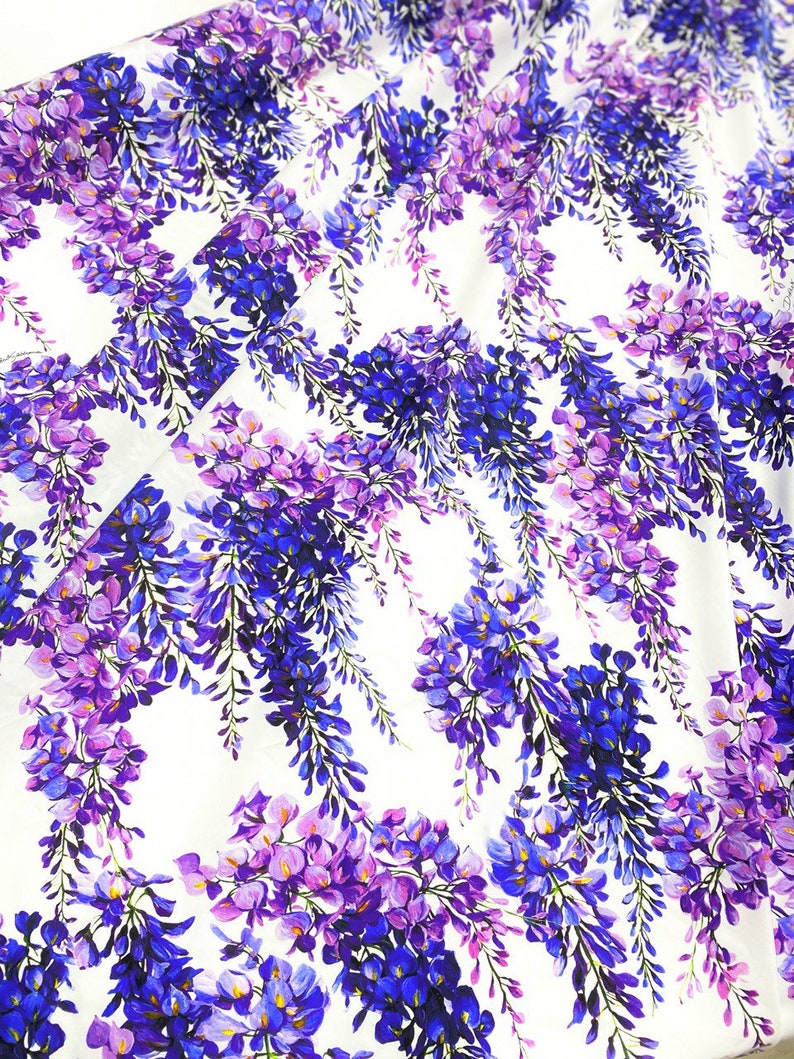 Wisteria Print Cotton Fabric by the Yard on White Background | Etsy