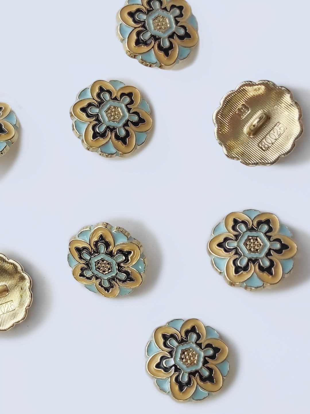 Flower Metal Gold Turquoise Buttons 0.67 Inches, Italian Enamel ...
