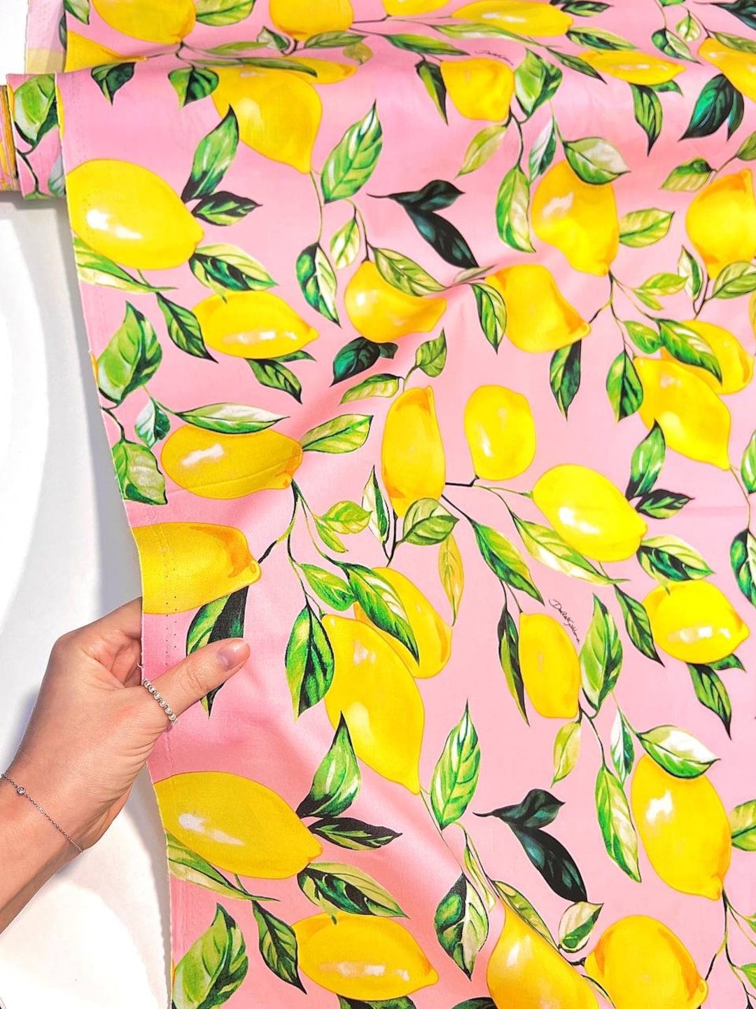Majolica Design Lemon Print Cotton Fabric by the Yard, Italian Fashion ...