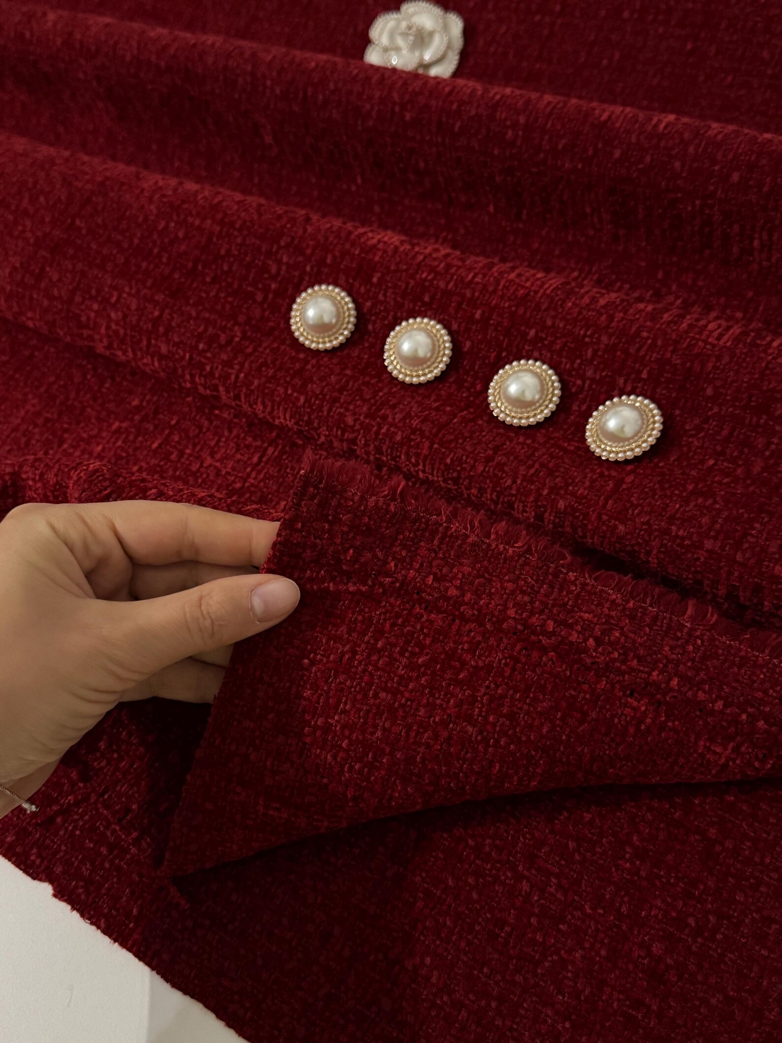 Premium Red Burgundy Tweed Designer Fabric by the Yard, Italian Fashion ...