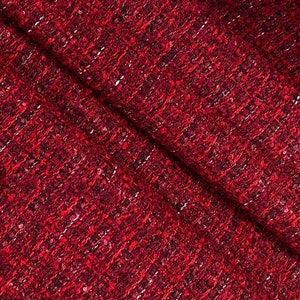 Premium Red Burgundy Tweed Designer Fabric by the Yard, Italian Fashion ...
