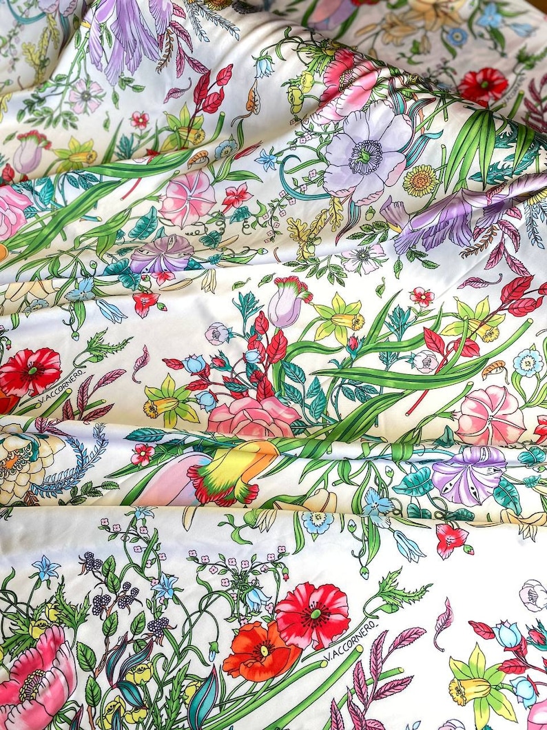Italian Silk Fabric by the Yard With Delicate Floral Print, Fabric With ...