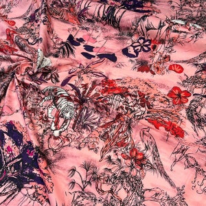 Italian Cotton Fabric by the Yard With Animal and Floral Print, Summer ...