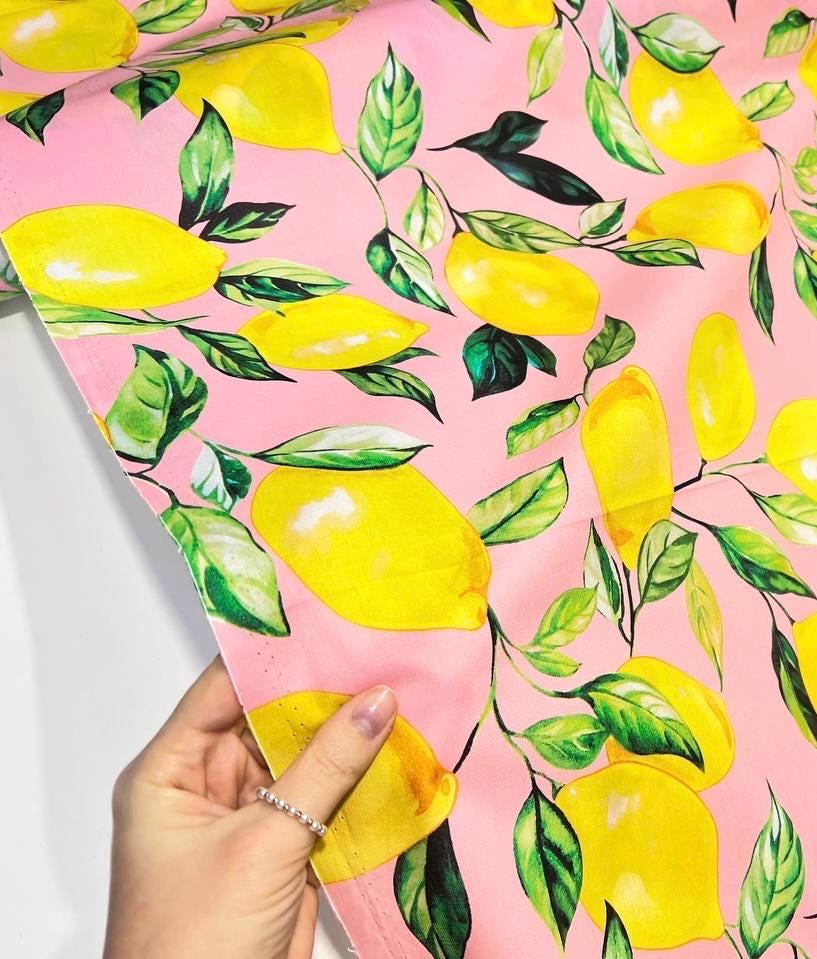 Majolica Design Lemon Print Cotton Fabric by the Yard, Italian Fashion ...