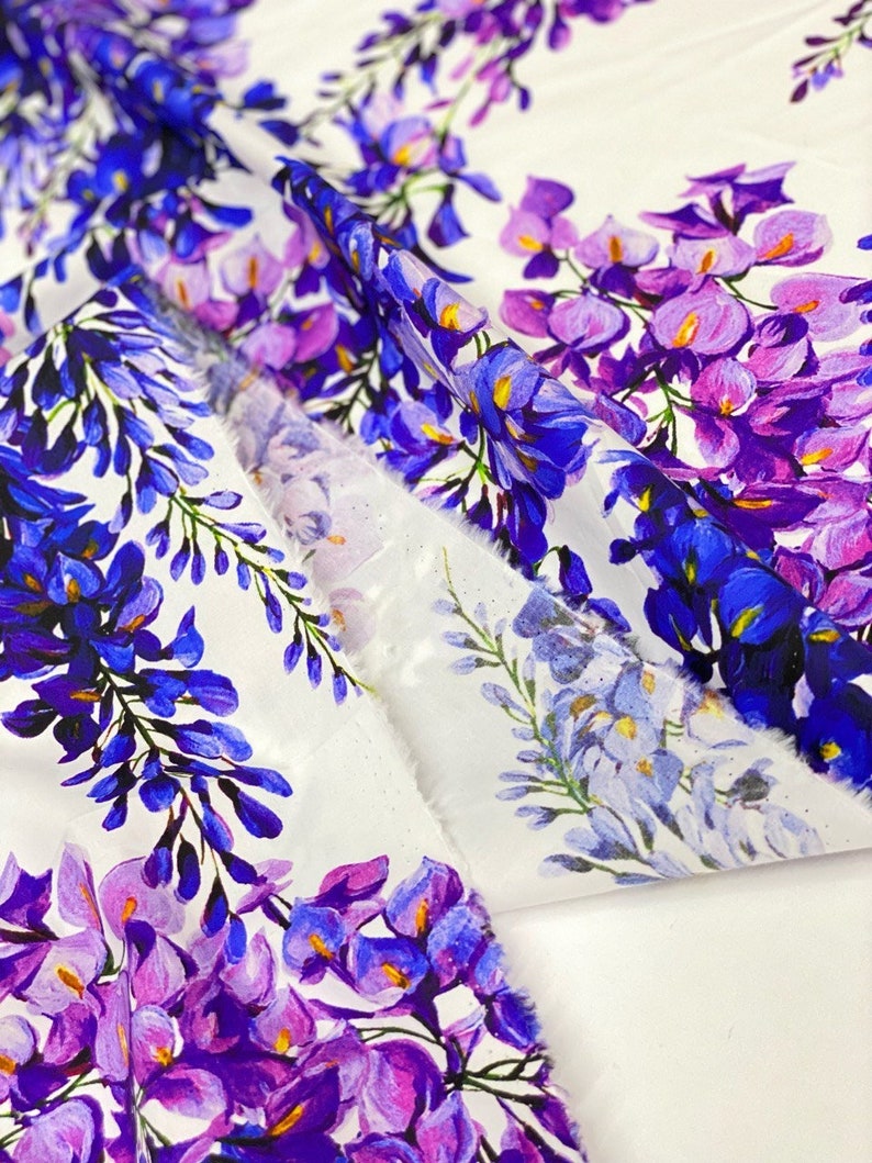 Wisteria Print Cotton Fabric by the Yard on White Background - Etsy