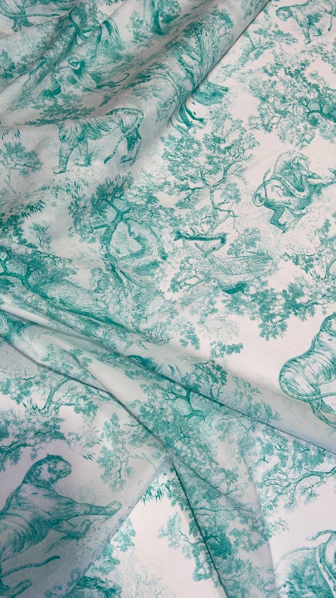 Turquoise Italian Cotton Batiste Fabric by the Yard With Toile De Jouy ...