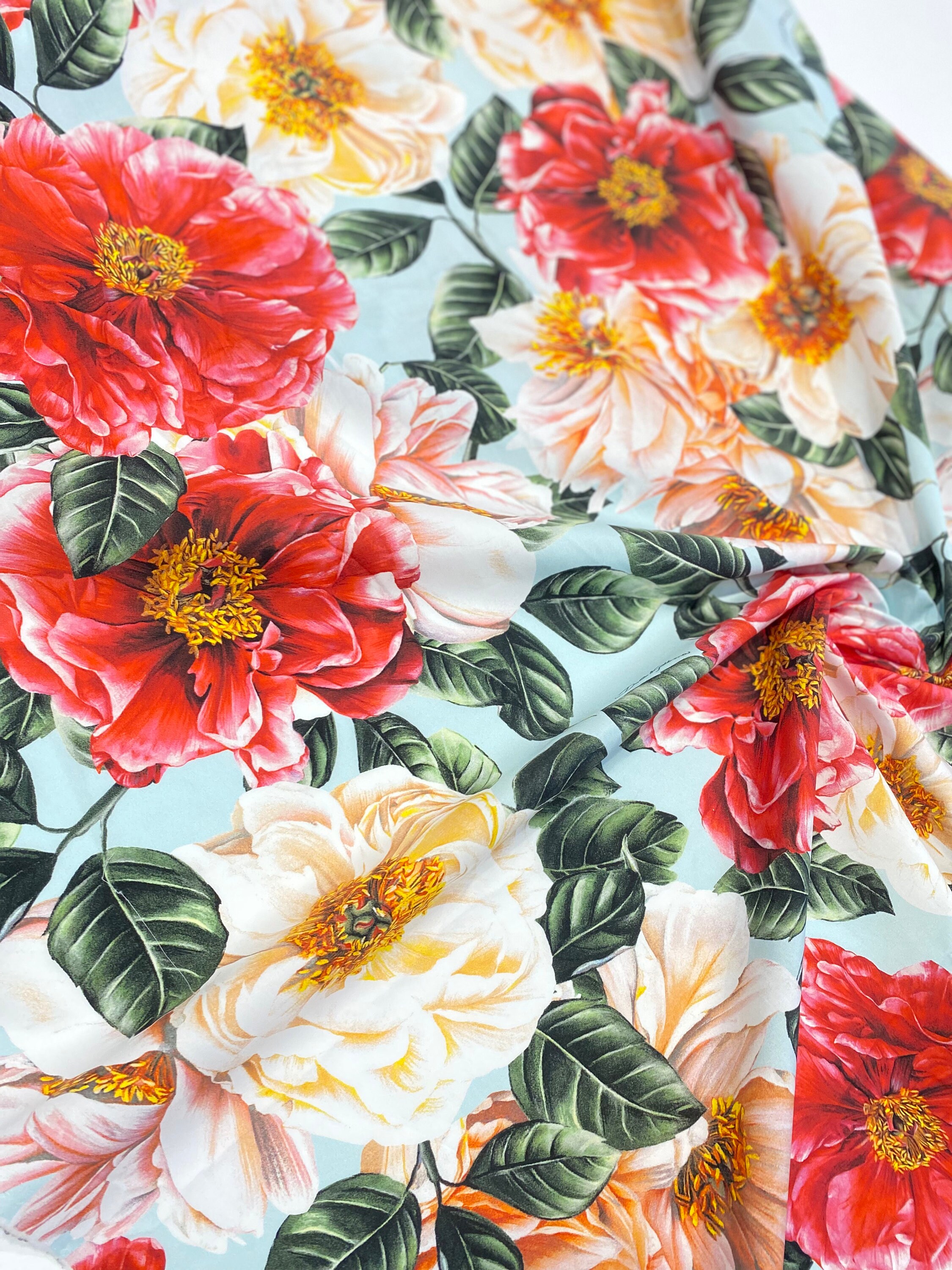 Jewelry & Beauty Designer fabric with roses on white or black ...