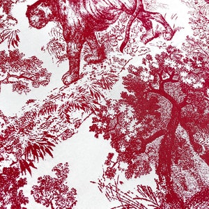 Toile De Jouy Red Fabric by the Yard With Animal Print, Italian Apparel ...