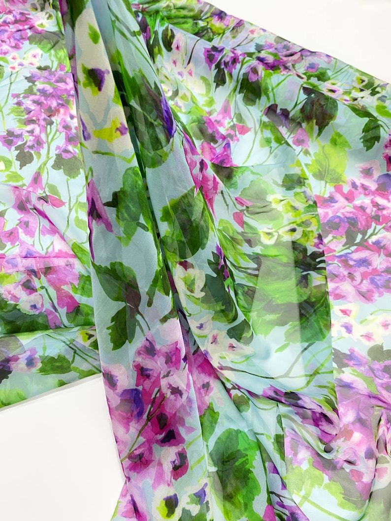Italian Chiffon Fabric by the Yard With Bright Flowers Floral - Etsy